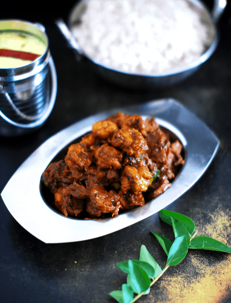 Kerala Style Prawns Vazhakka Roast Recipe With Step By Step Pictures